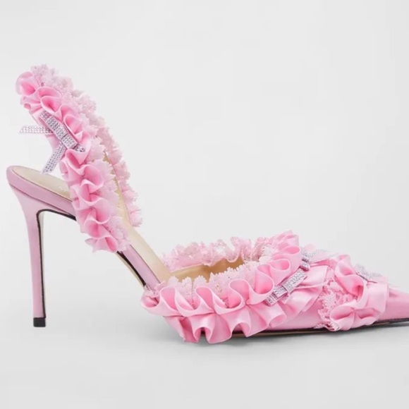 MACH & MACH | Shoes | Iso Mach Mach Pink Ruffle Bow Heels | Poshmark